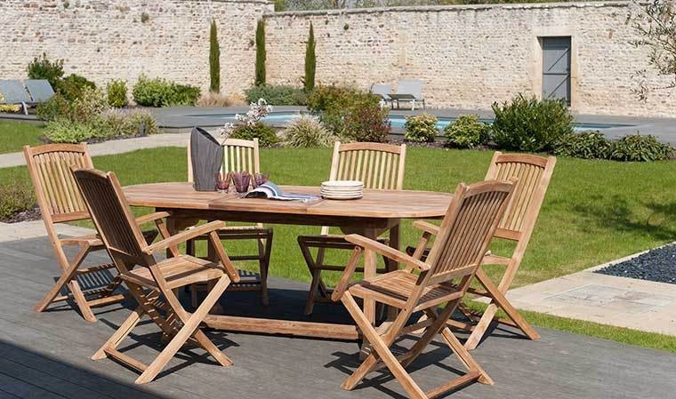 Table de jardin ovale en teck rallonge papillon 150 / 200 cm - Delhi