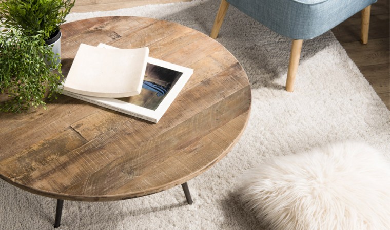 Table basse ronde 75 cm en teck et métal - Thekku