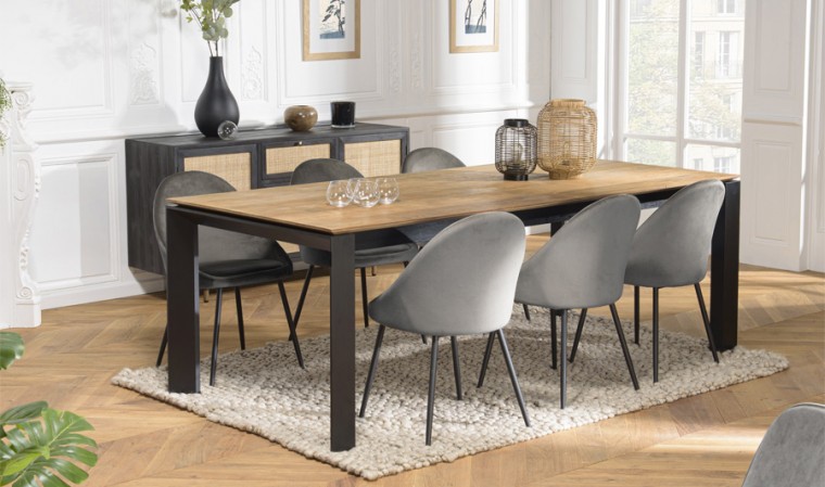 Table à manger à rallonge teck et métal 220 / 320 cm - Eastwood