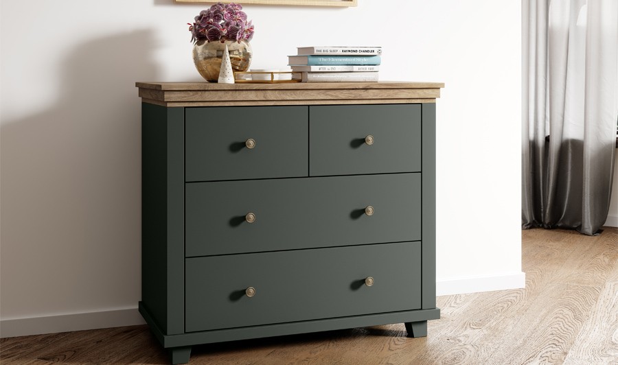 Commode 3 tiroirs vert et poignées laiton Boavista - House and Garden