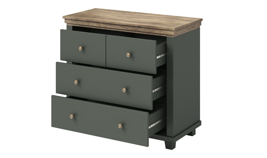 Commode 3 tiroirs vert et poignées laiton Boavista - House and Garden
