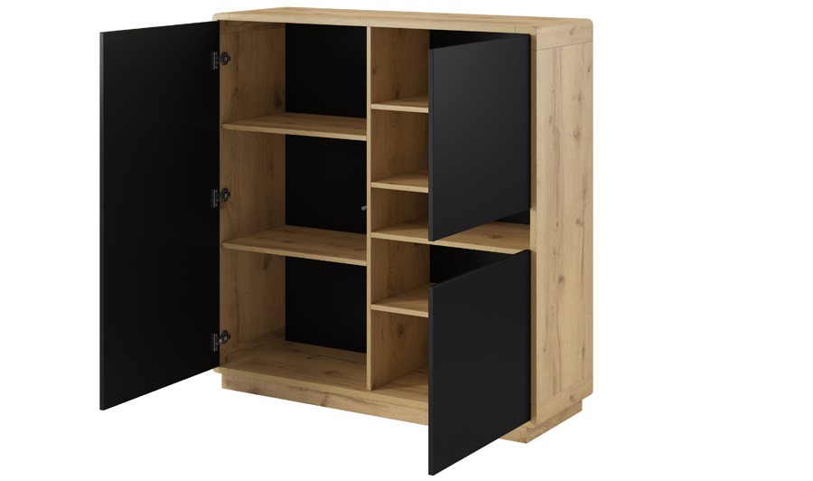 Meuble de rangement de salon noir mat et chêne - Rwanda