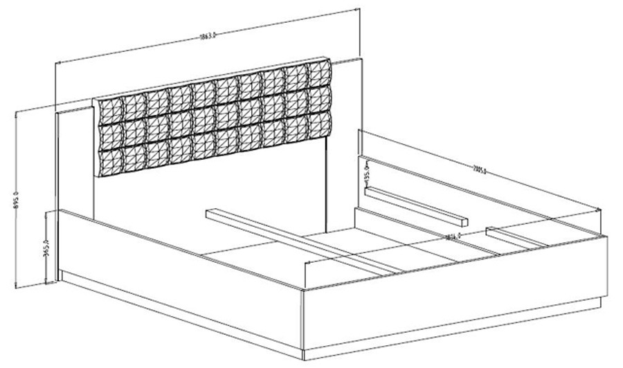 Lit 180 x 200 cm avec tête de lit matelassée noir et chêne foncé - Honey