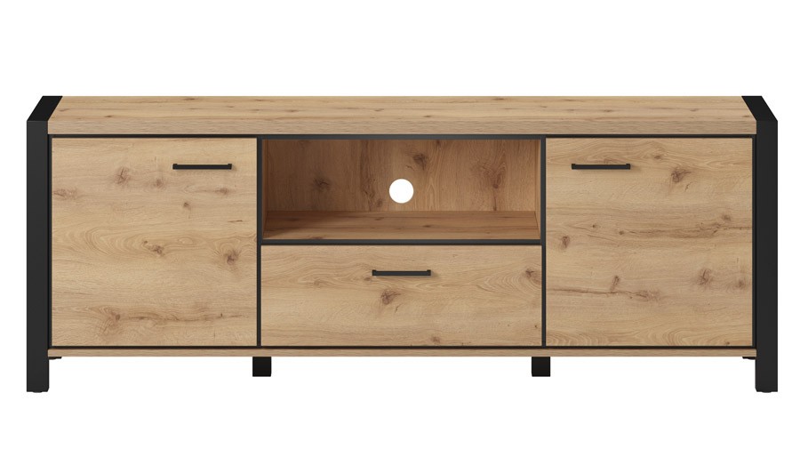 Meuble TV industriel 180 cm noir et chêne Nolan - House and Garden