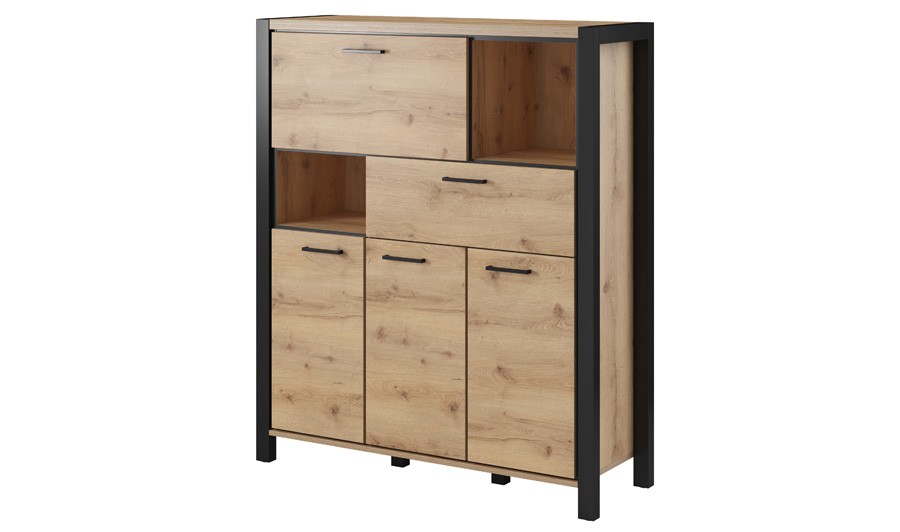 Bahut haut style industriel noir et chêne Nolan - House and Garden