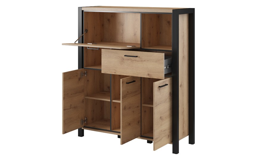 Bahut haut style industriel noir et chêne Nolan - House and Garden