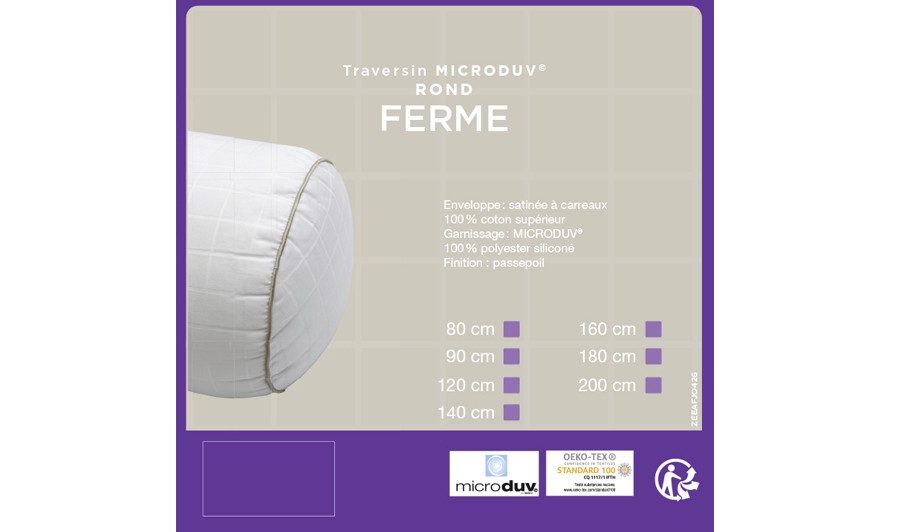 Traversin rond Microduv ferme 140 cm Fjord - Lestra