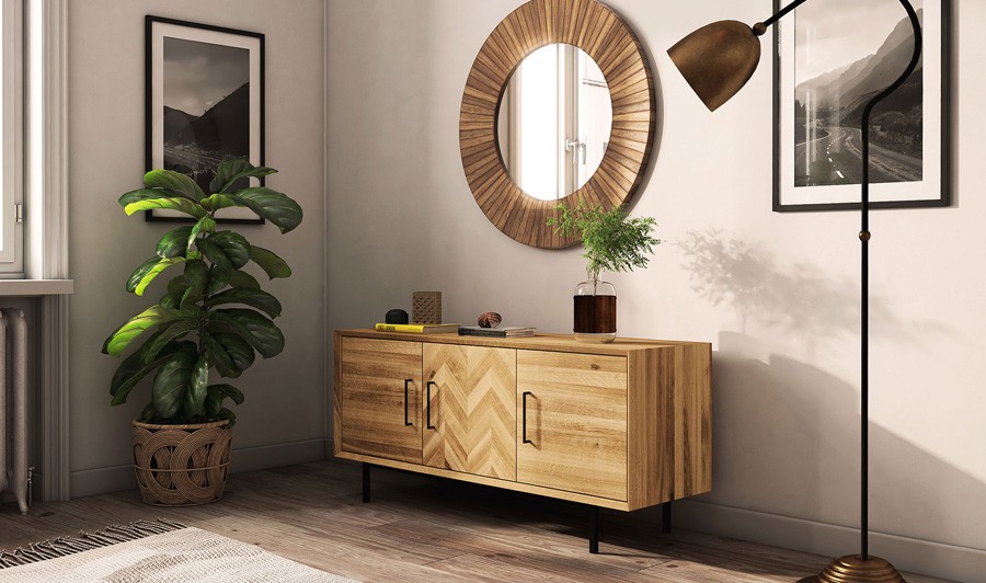 Buffet bas contemporain en chêne massif 3 portes - Celia