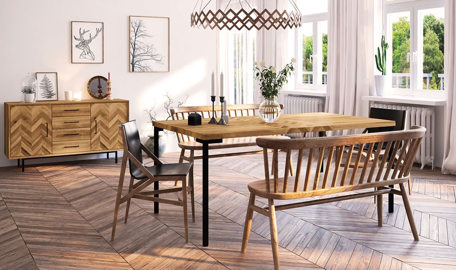 Grand buffet en chêne massif contemporain 2 portes et 4 tiroirs - Celia