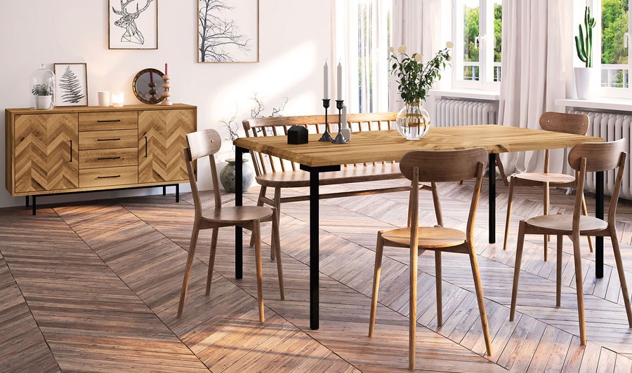 Grand buffet en chêne massif contemporain 2 portes et 4 tiroirs - Celia