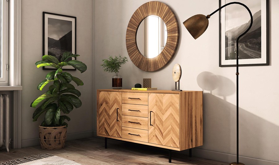 Grand buffet en chêne massif contemporain 2 portes et 4 tiroirs - Celia