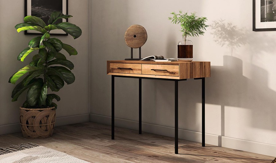 Coiffeuse contemporaine en chêne massif avec 2 tiroirs - Celia