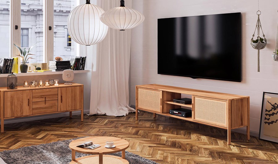 Meuble TV bohème en bois massif et rotin Olgana - House and Garden