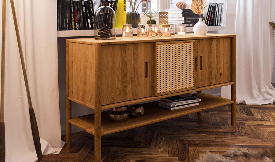 Bahut bas en chêne massif et rotin Olgana - House and Garden