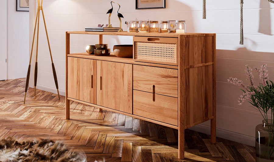 Grand bahut minimaliste en hêtre massif Olgana - House and Garden