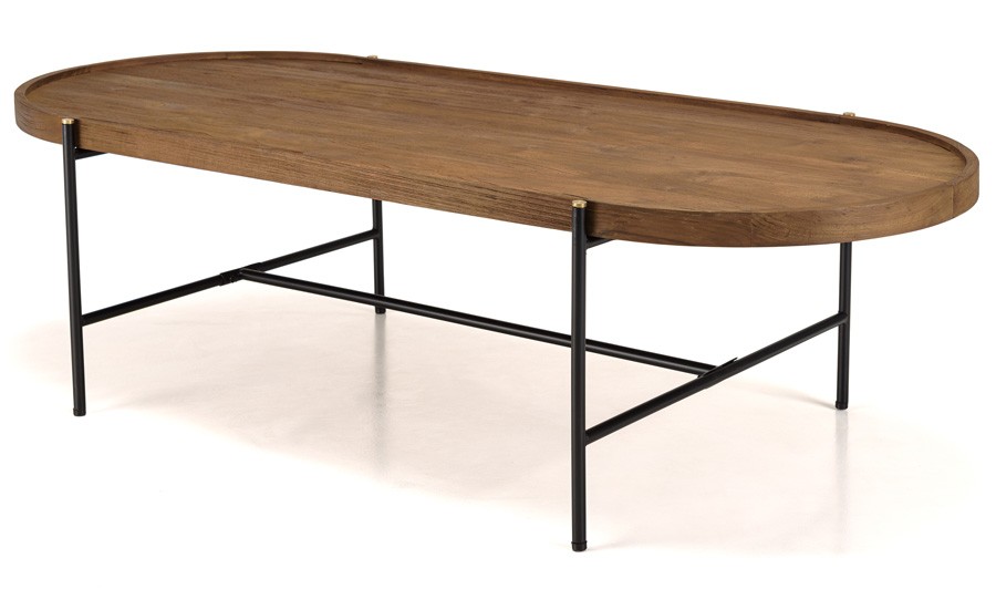 Grande table basse en bois de teck recyclé ovale 140 cm - Thekku
