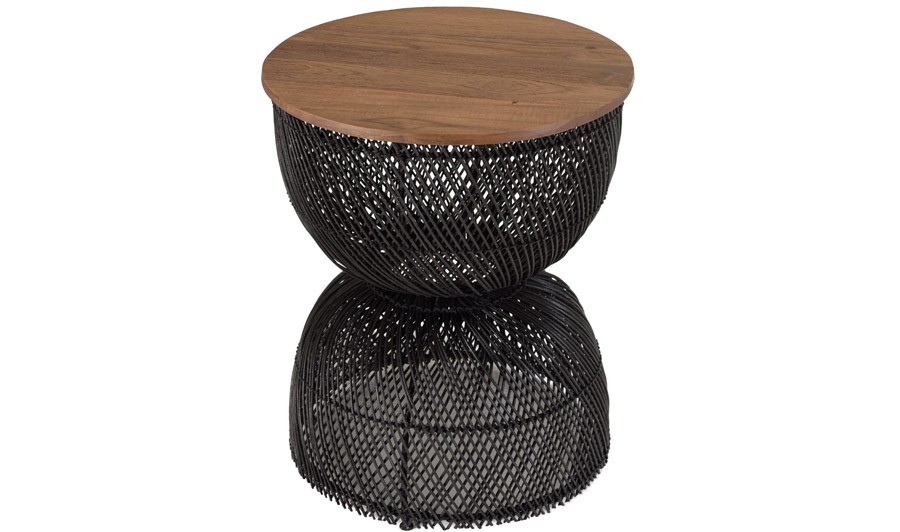 Table d'appoint en rotin noir en forme de sablier - Thekku