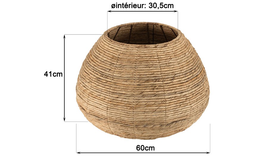 Cache pot rond bas en abaca naturel 41 cm - Thekku
