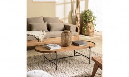 Grande table basse ovale en teck recyclé et métal noir - Thekku