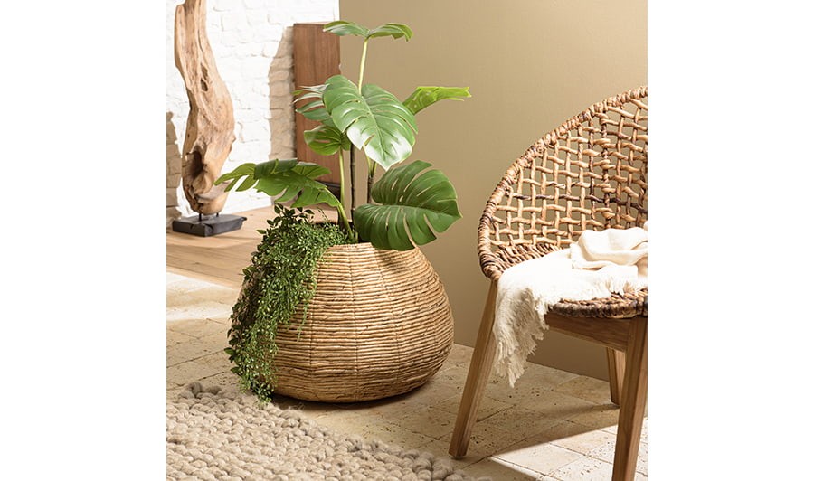Cache pot rond bas en abaca naturel 41 cm - Thekku