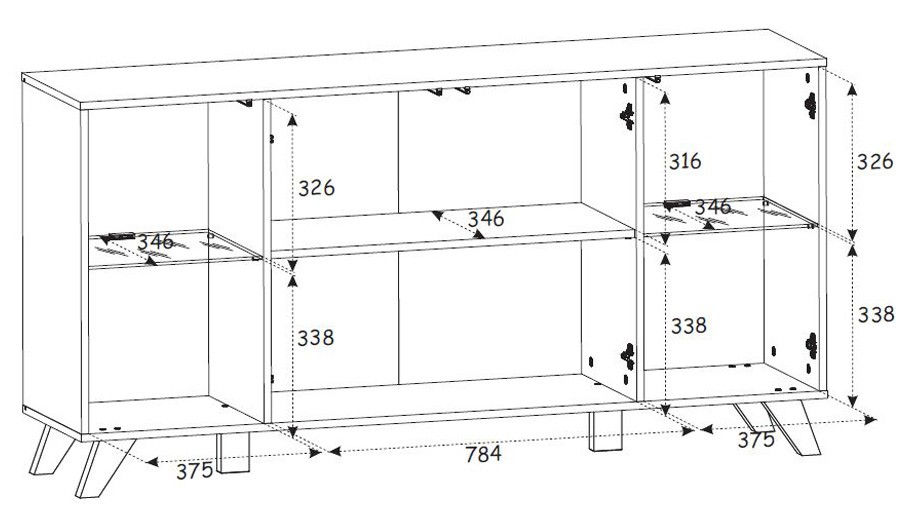 Bahut couleur bois et rayures noires avec éclairage LED - Hickory