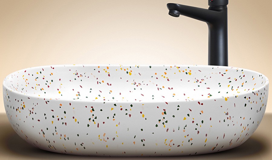 Ensemble meuble rose 100 cm + vasque à poser terrazzo - Arezzo