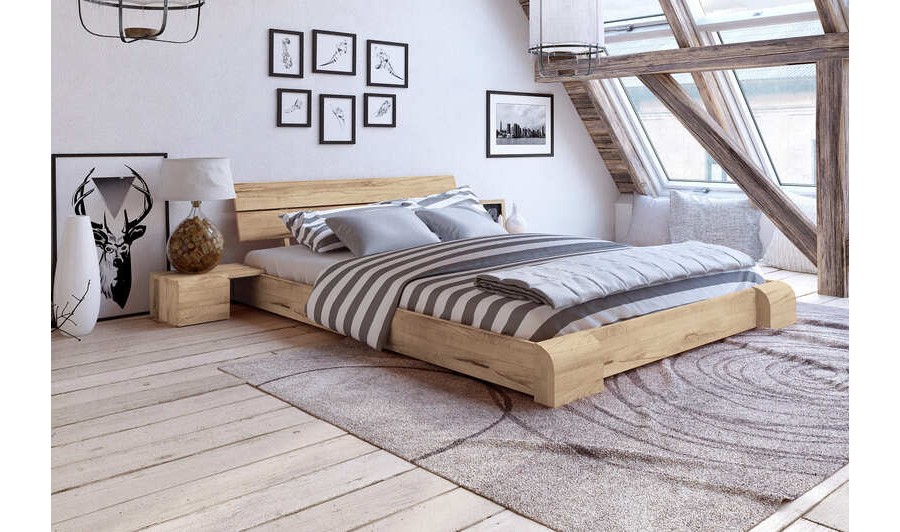 Lit bas japonais adulte en bois massif blanchi - Tokyo