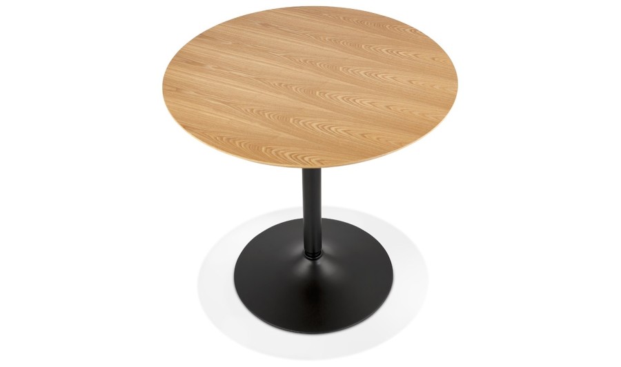 Table ronde design HUSH en bois finition naturelle et métal noir - à 80 cm