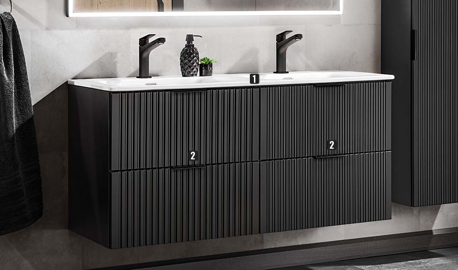 Ensemble meuble suspendu noir et double vasque 120 cm - Universe